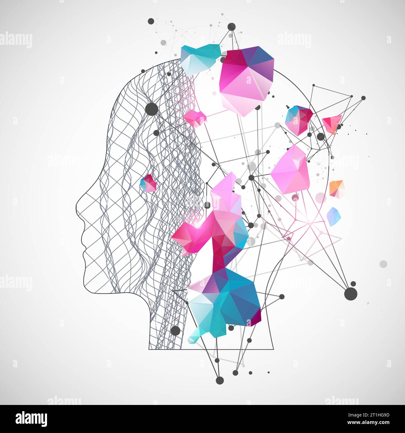 Outline of a human head with an abstract wave. Plexus effect Stock ...