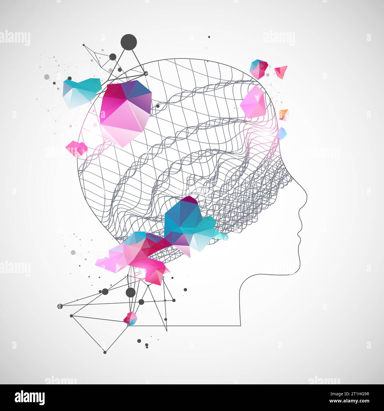 Outline of a human head with an abstract wave. Plexus effect Stock ...