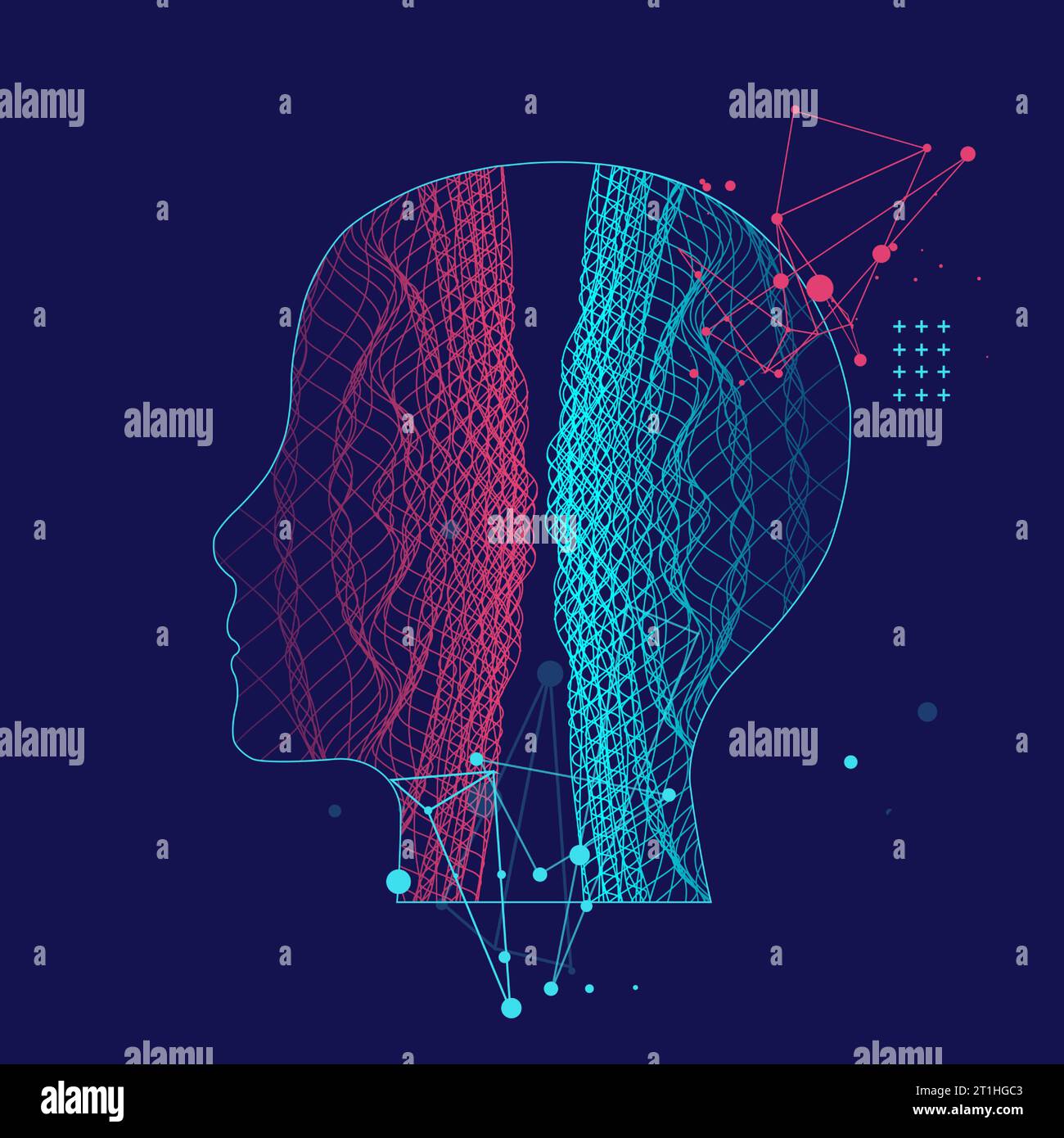 Outline of a human head with an abstract wave. Plexus effect Stock ...