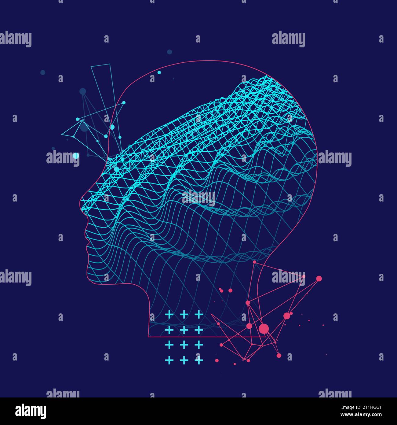 Outline of a human head with an abstract wave. Plexus effect Stock ...