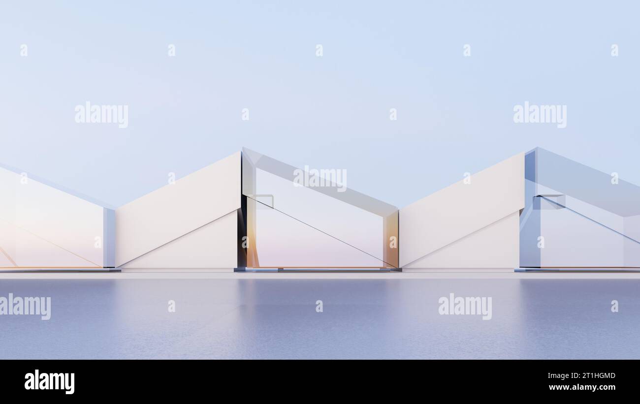 Abstract futuristic architecture with flat floor and blue sky, combined ...