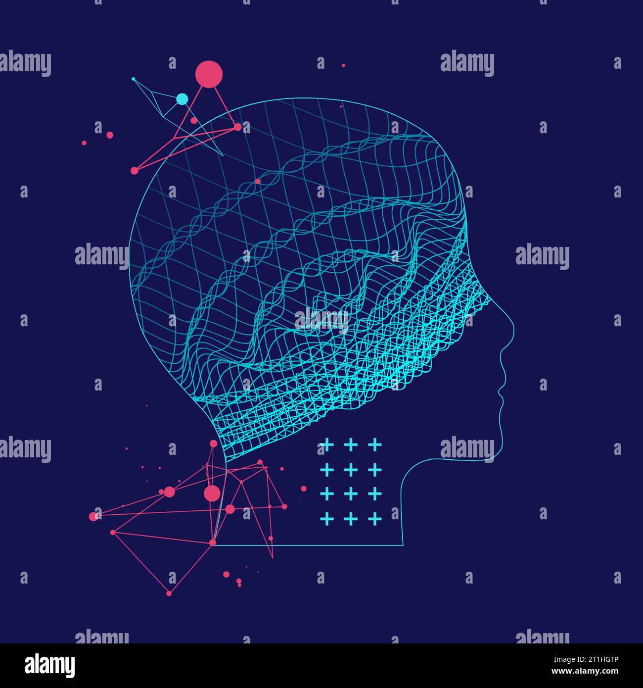 Outline of a human head with an abstract wave. Plexus effect Stock ...
