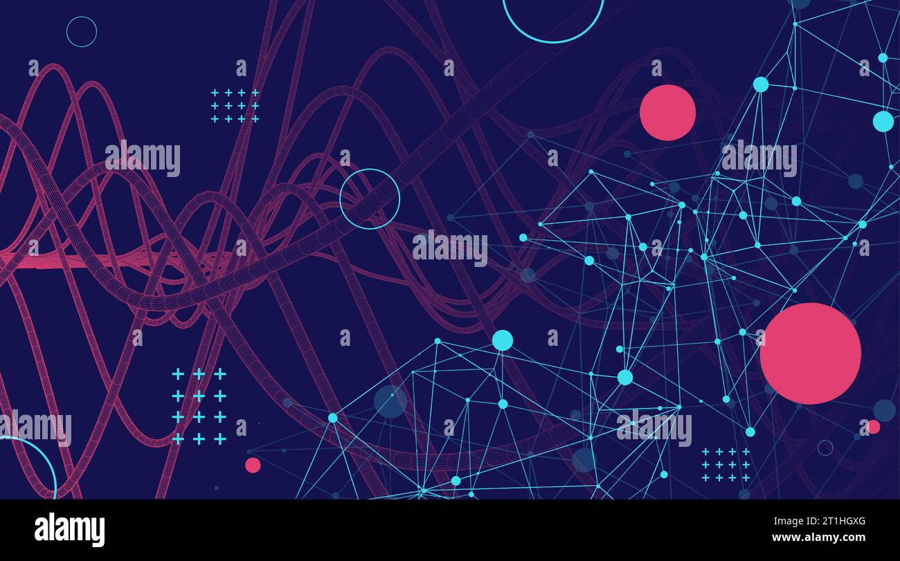 Vector abstract background with a wireframe dynamic pipes, line and particles. Plexus effect ...