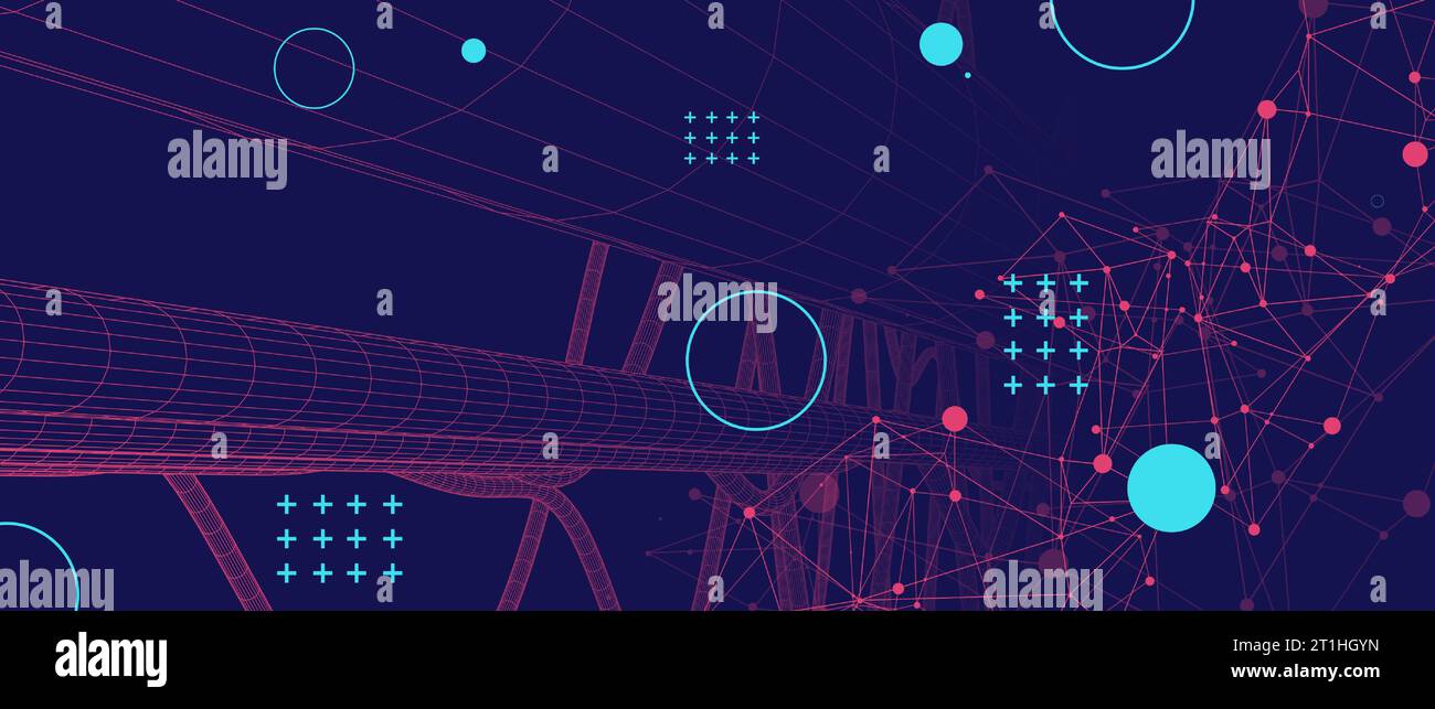 Vector abstract background with a wireframe dynamic pipes, line and ...