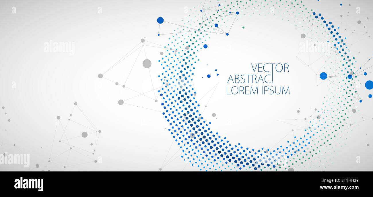 Halftone Science Background With Connecting Dots And Lines Digital Data Visualization Stock
