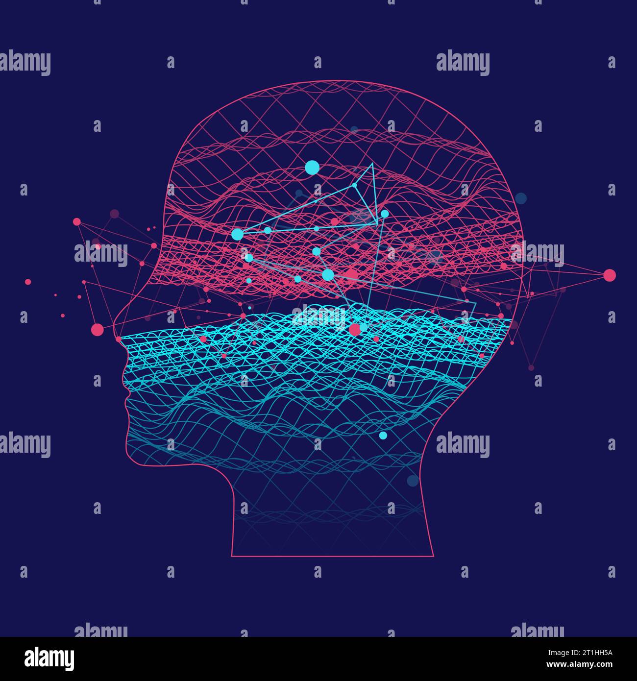 Outline of a human head with an abstract wave. Plexus effect Stock ...