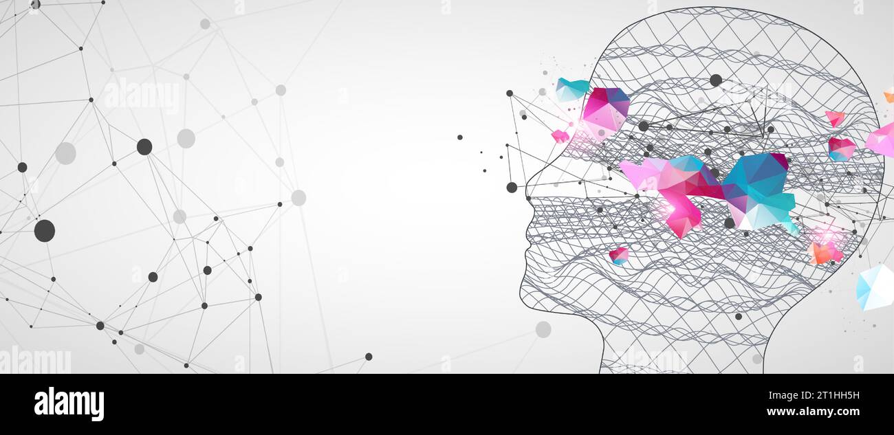 Outline of a human head with an abstract wave. Plexus effect Stock ...