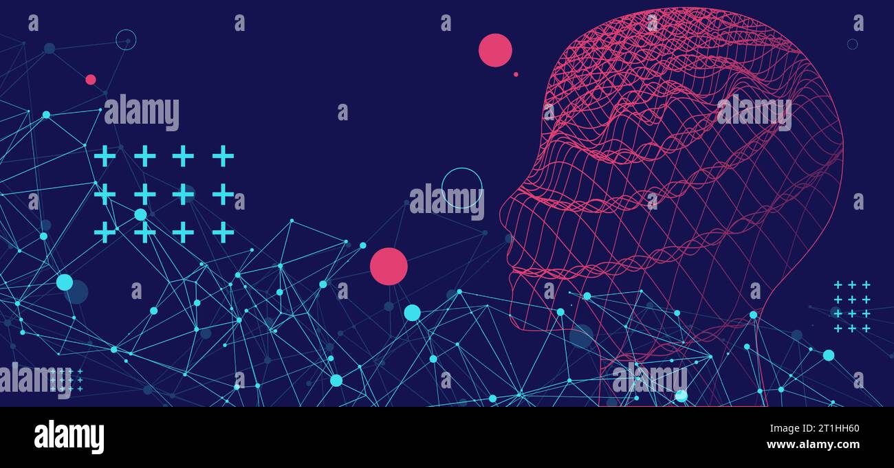 Outline of a human head with an abstract wave. Plexus effect Stock ...