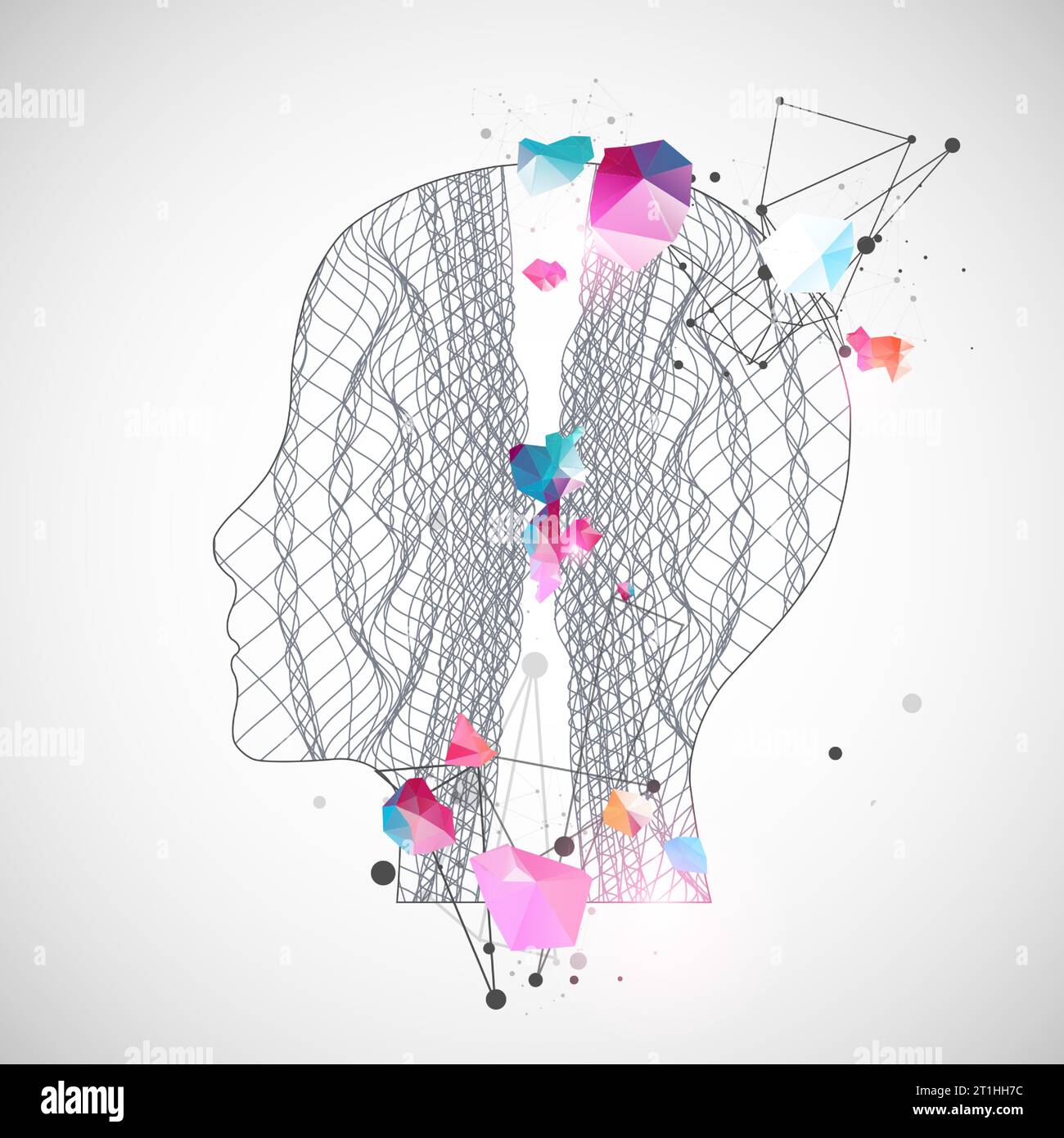 Outline of a human head with an abstract wave. Plexus effect Stock ...