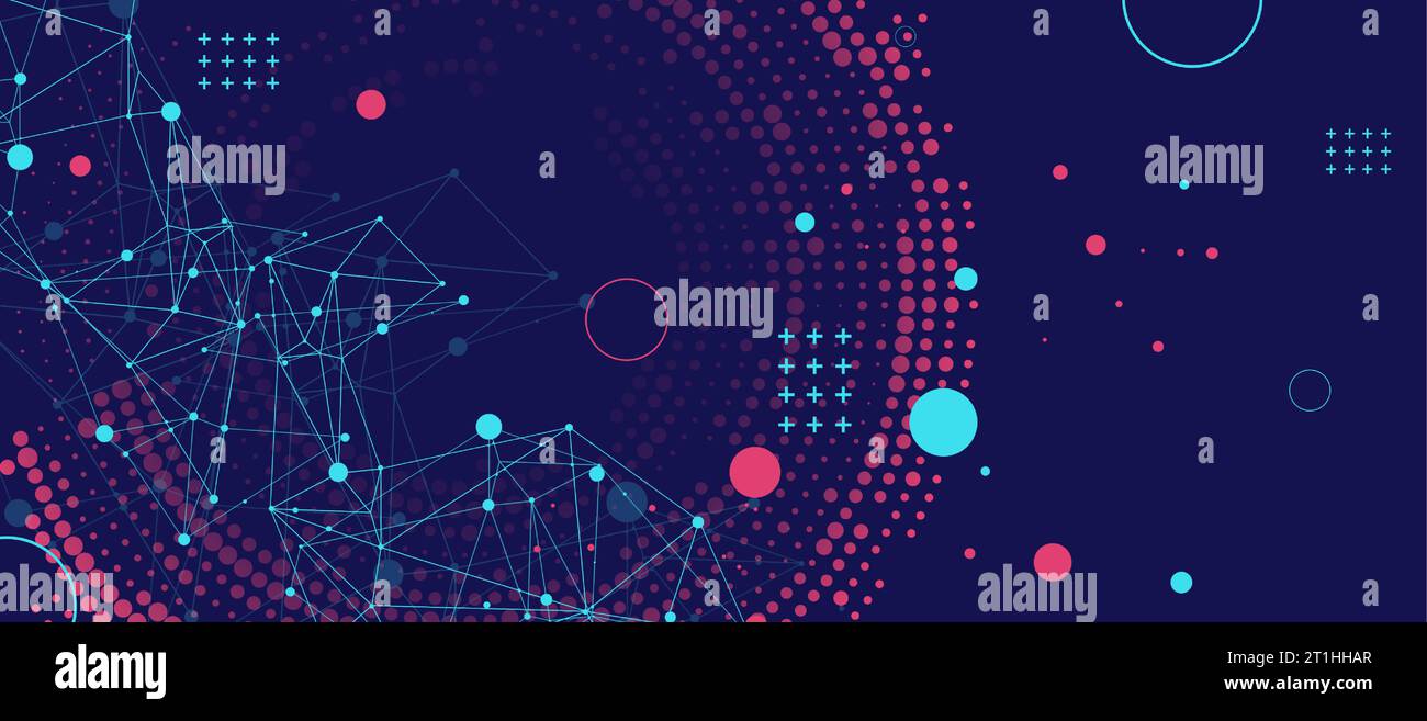 Halftone science background with connecting dots and lines. Digital data visualization Stock ...