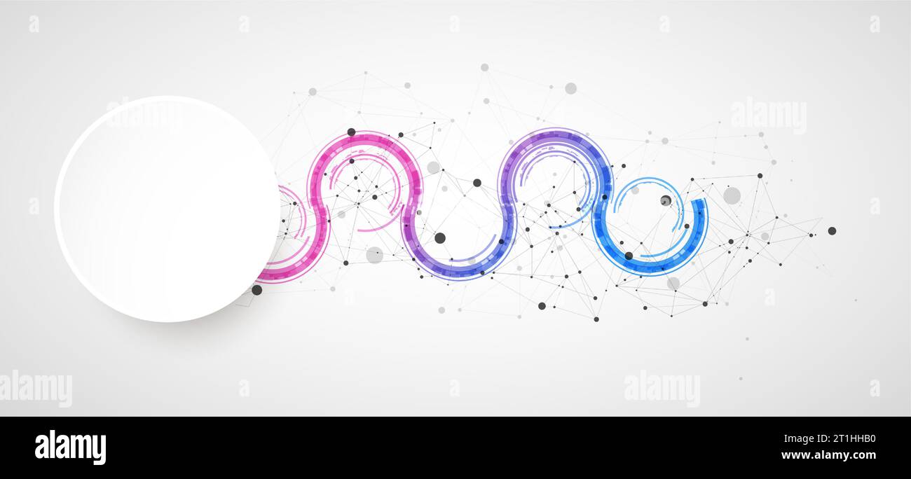 Technical background with plexus effect and wave made of techno circles ...