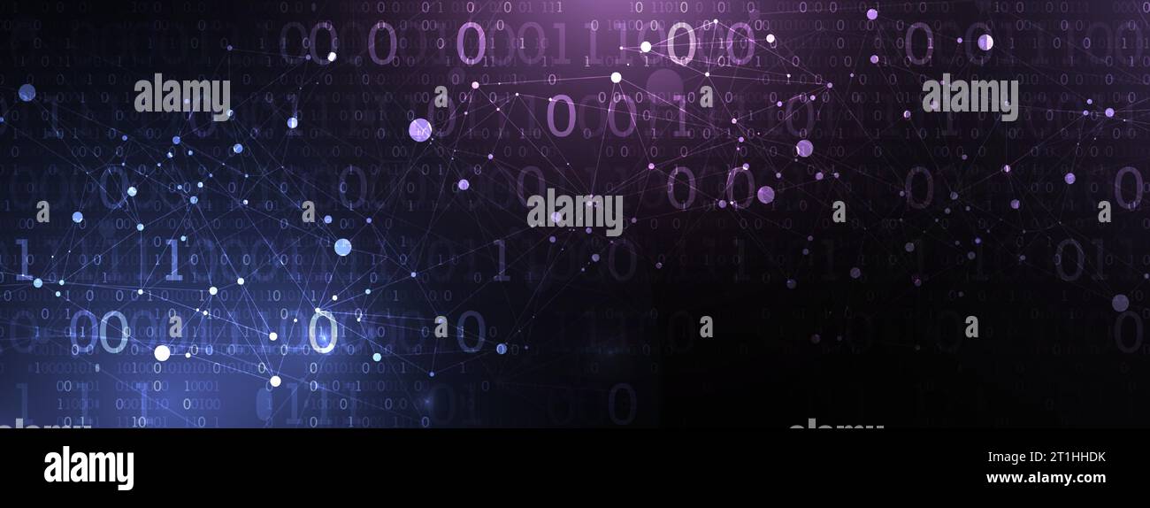 Technology background with plexus effect. Big data concept. Binary computer code. Vector ...