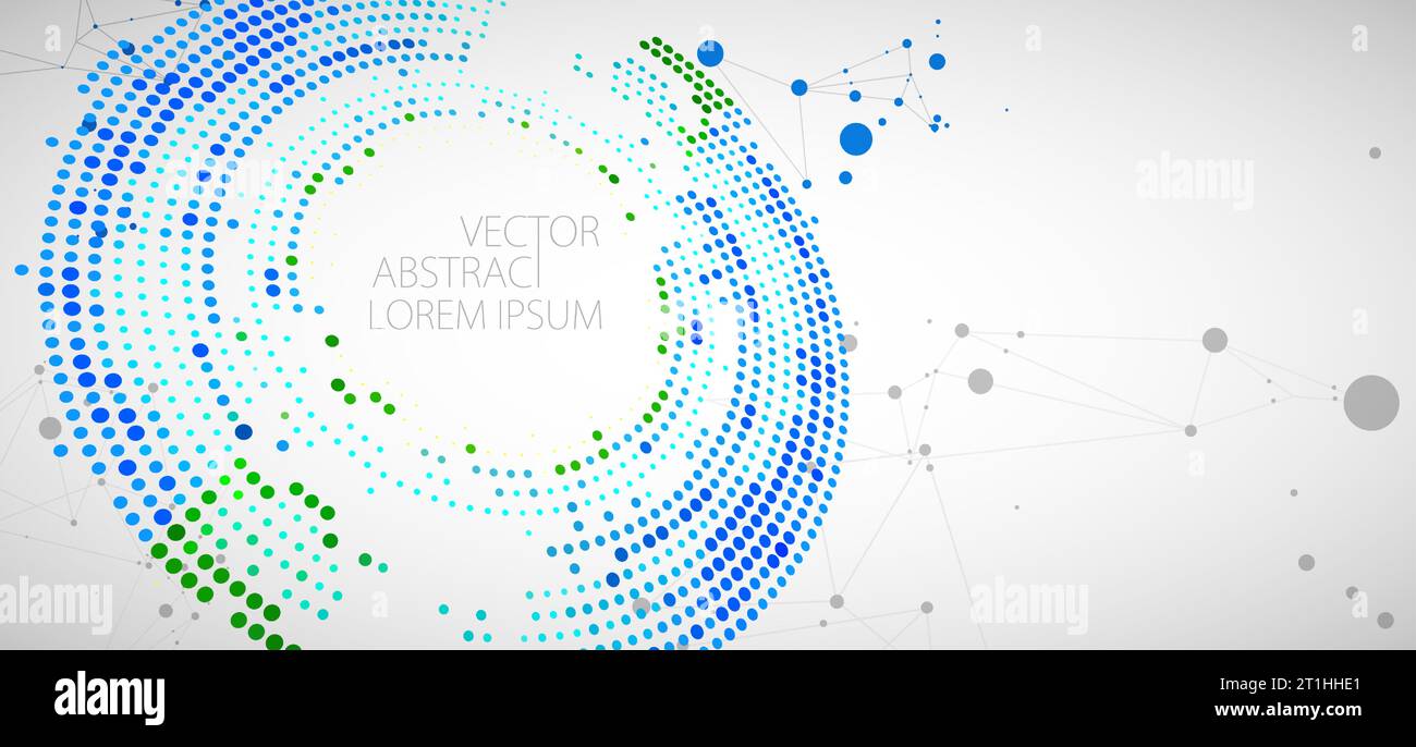 Halftone science background with connecting dots and lines. Digital data visualization Stock ...