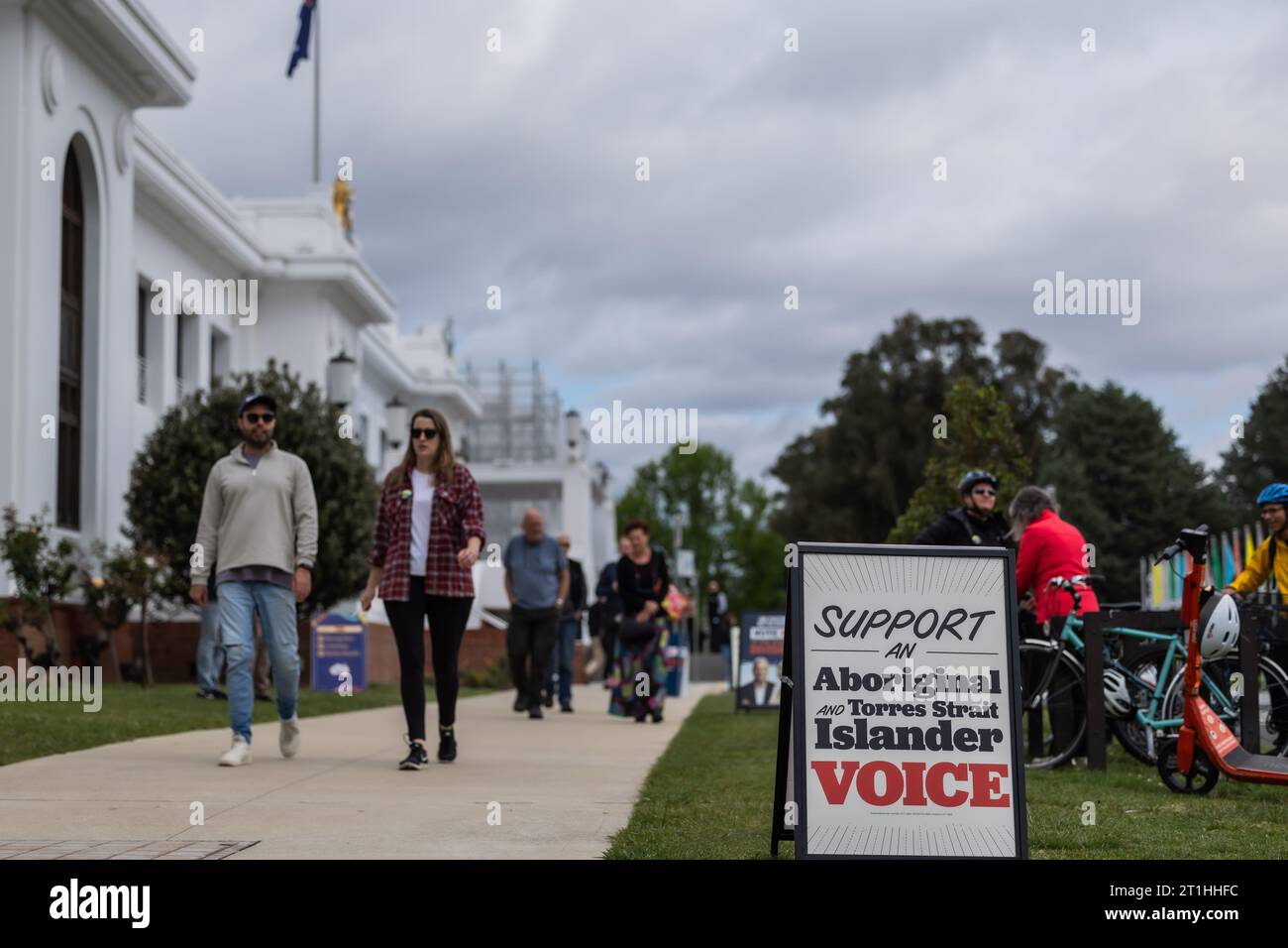 (231014) -- CANBERRA, Oct. 14, 2023 (Xinhua) -- Voters walk out of a voting center in the Old ...