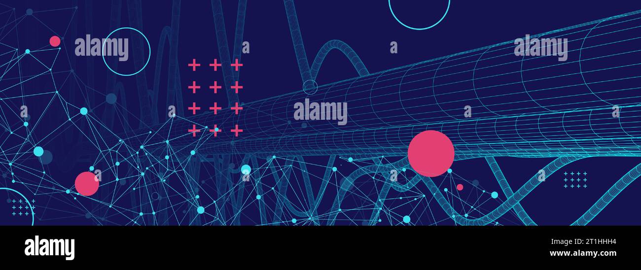 Vector abstract background with a wireframe dynamic pipes, line and ...