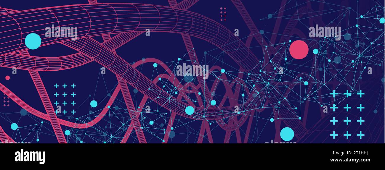 Vector abstract background with a wireframe dynamic pipes, line and ...