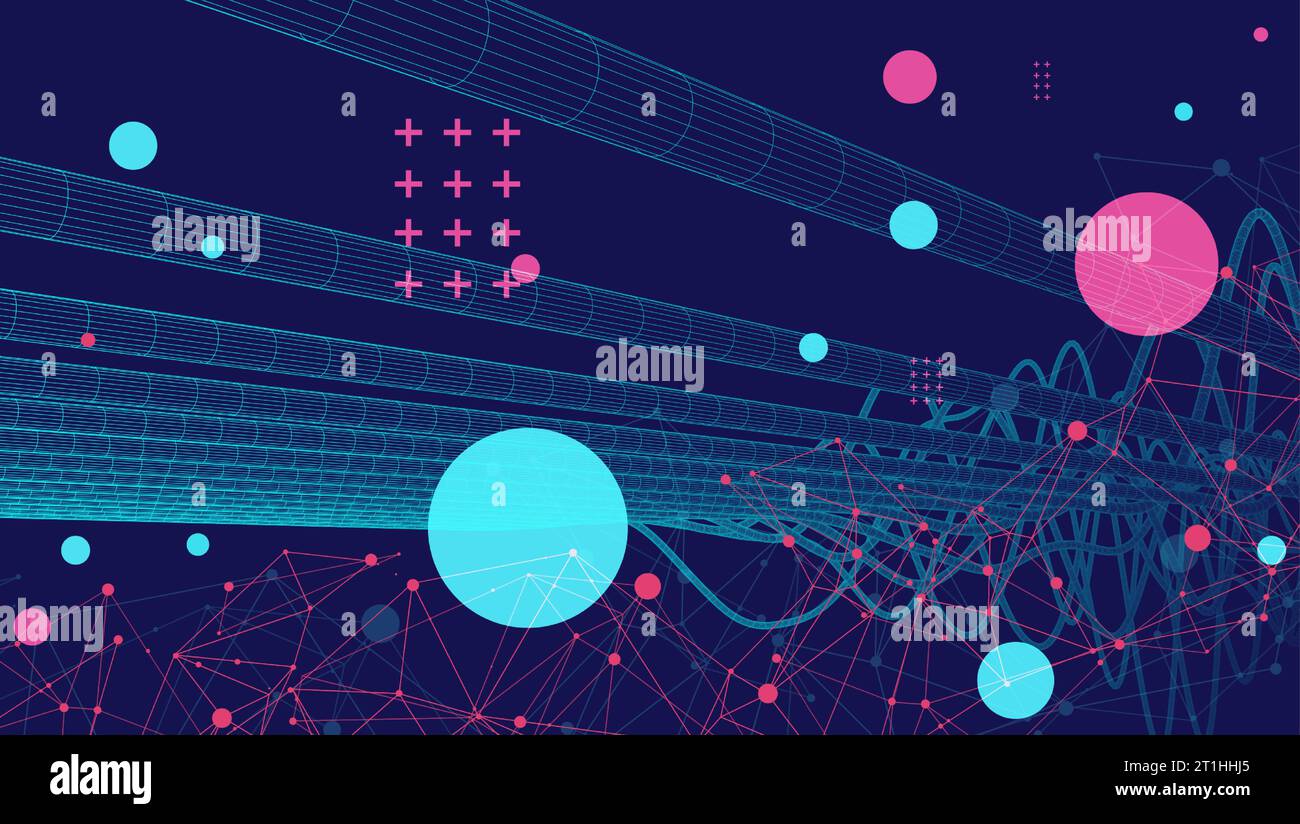 Vector abstract background with a wireframe dynamic pipes, line and ...