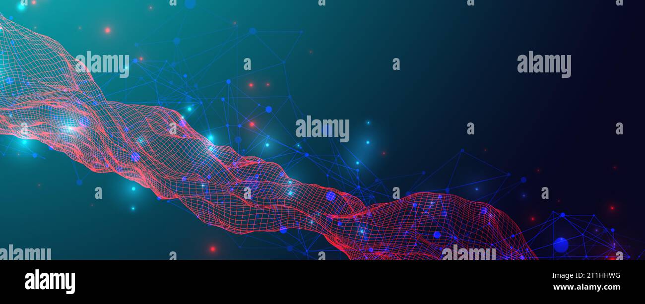 Abstract background with waves and plexus effect. 3D surface Stock ...