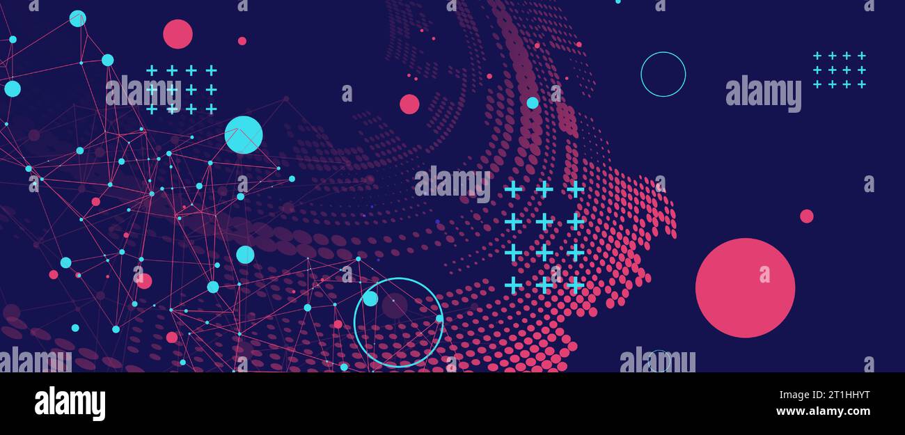 Halftone Science Background With Connecting Dots And Lines Digital Data Visualization Stock