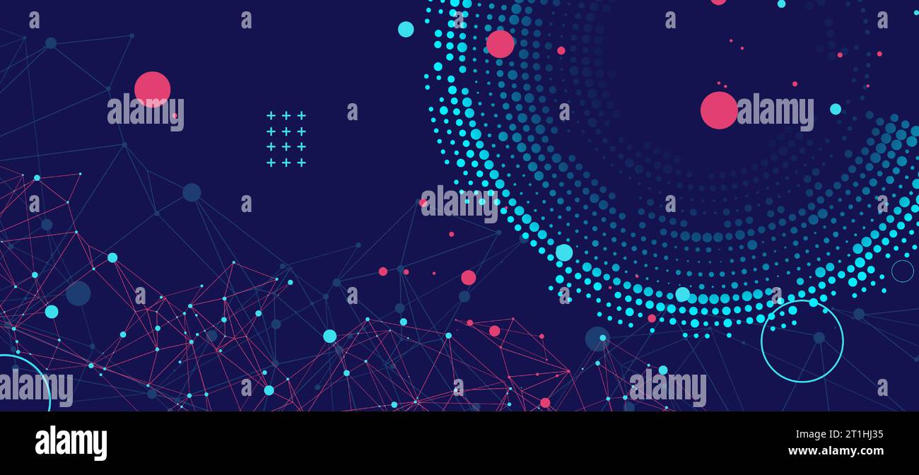 Halftone Science Background With Connecting Dots And Lines Digital Data Visualization Stock