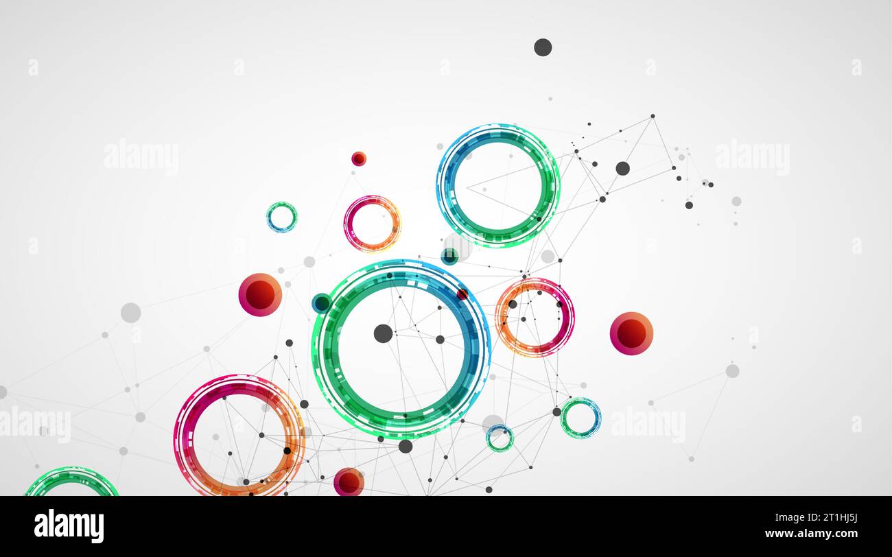Technical background with plexus effect and made of techno circles ...