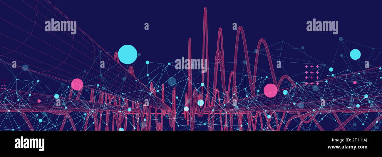 Vector abstract background with a wireframe dynamic pipes, line and ...