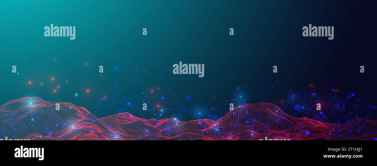 Abstract background with waves and plexus effect. 3D surface Stock ...