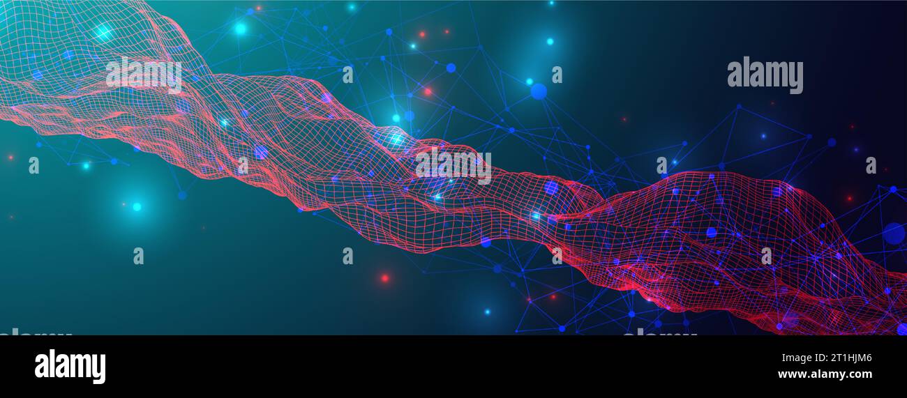 Abstract background with waves and plexus effect. 3D surface Stock ...