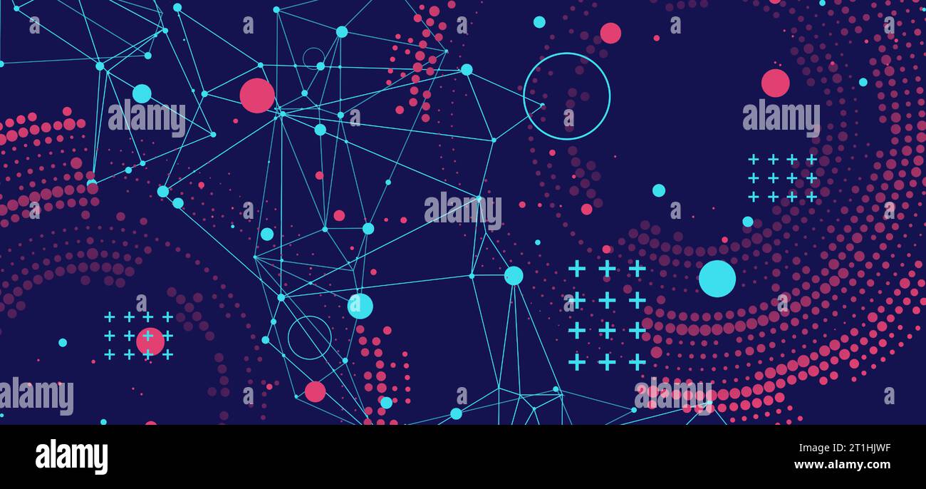 Halftone science background with connecting dots and lines. Digital data visualization Stock ...