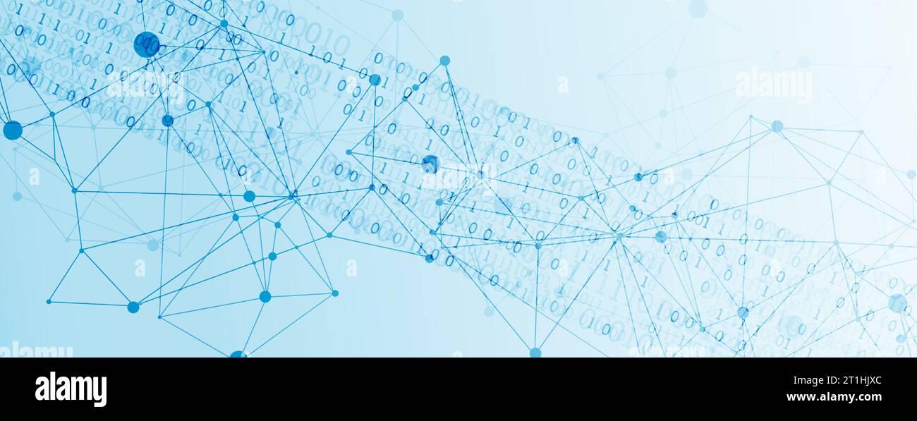 Technology background with plexus effect. Big data concept. Binary computer code. Vector ...