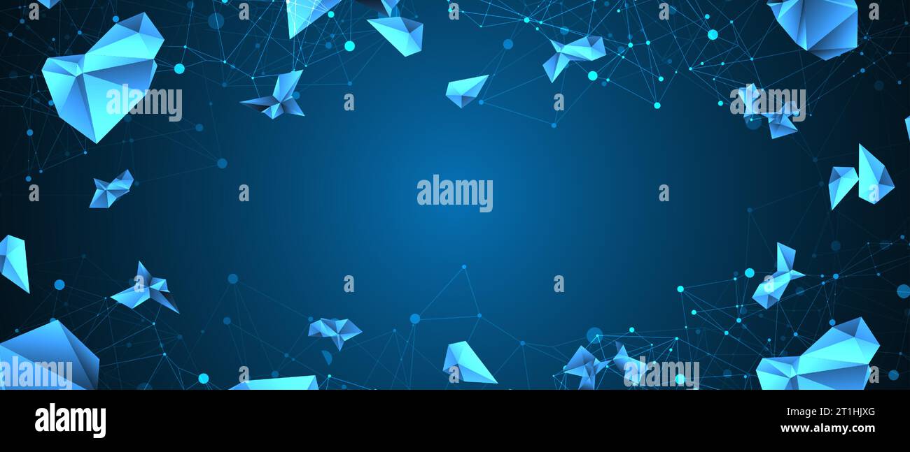 Connected polygons. Glowing blue plexus vector background, digital data visualization Stock ...