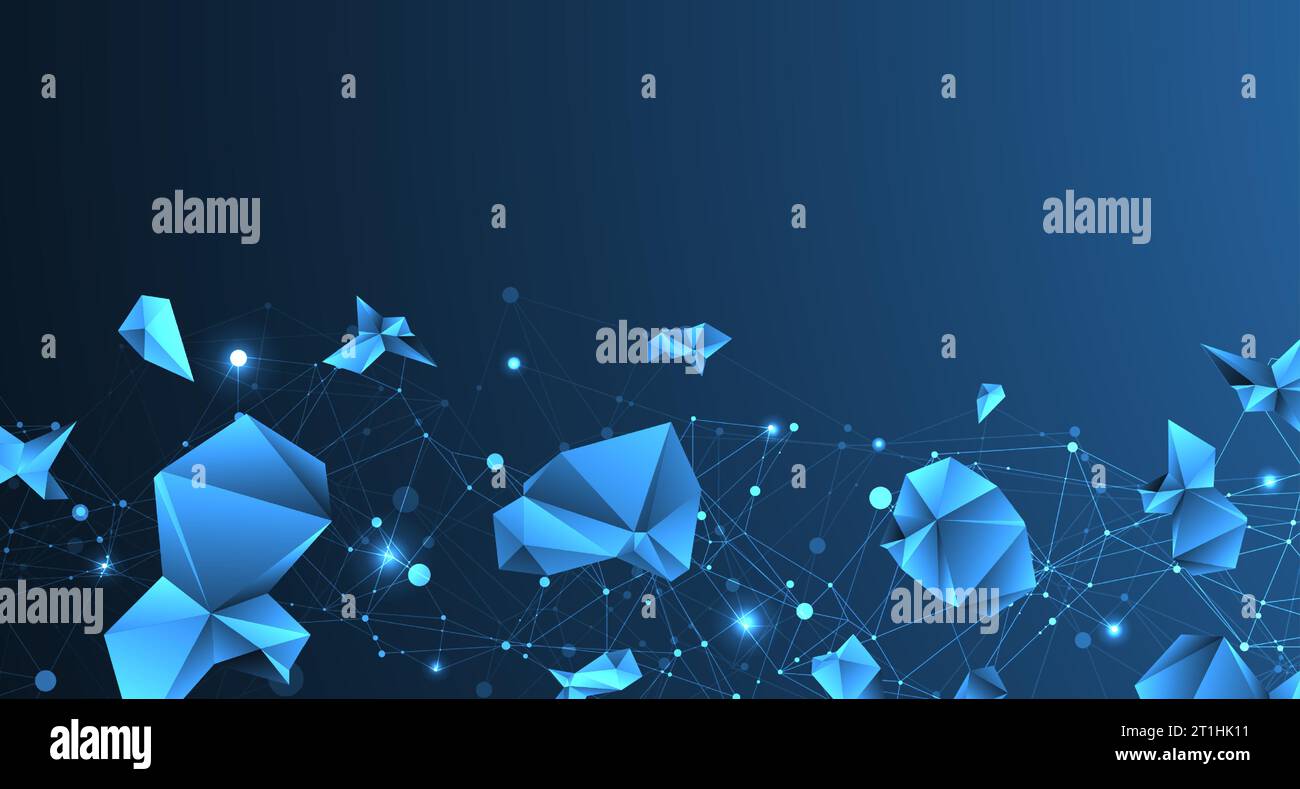 Connected polygons. Glowing blue plexus vector background, digital data ...