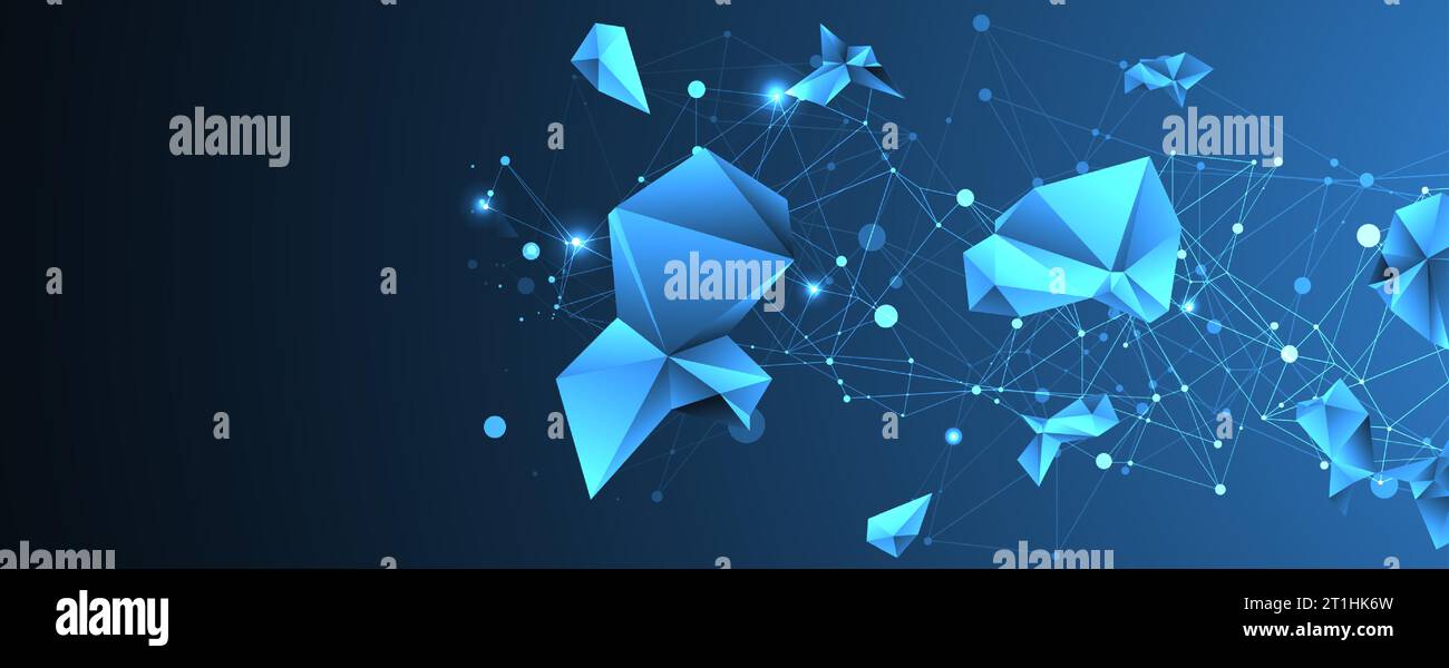 Connected polygons. Glowing blue plexus vector background, digital data ...