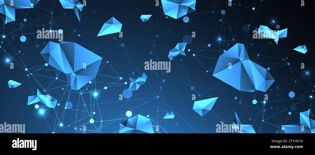 Connected polygons. Glowing blue plexus vector background, digital data visualization Stock ...