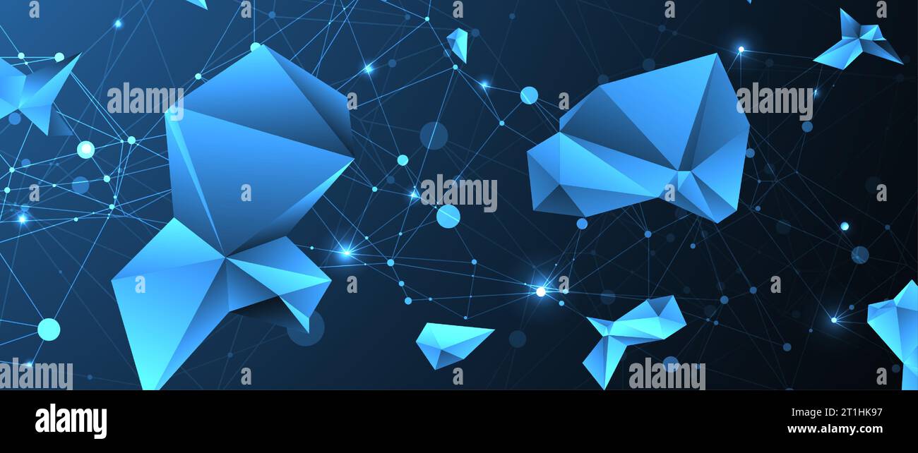 Connected polygons. Glowing blue plexus vector background, digital data visualization Stock ...
