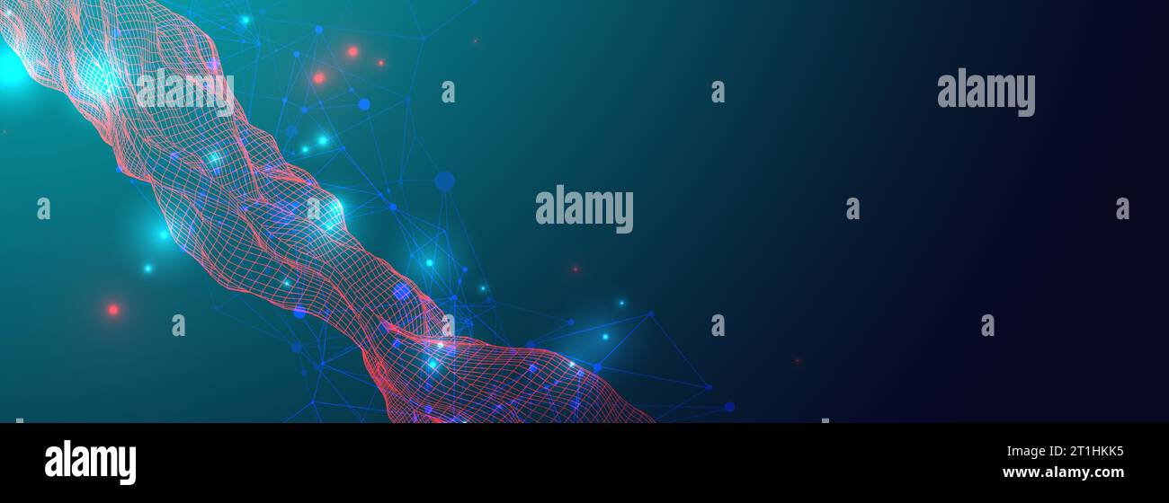 Abstract background with waves and plexus effect. 3D surface Stock ...