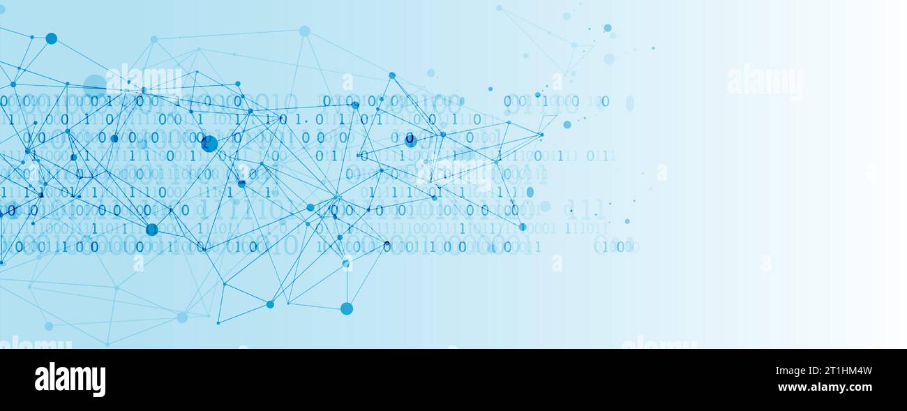 Technology background with plexus effect. Big data concept. Binary computer code. Vector ...