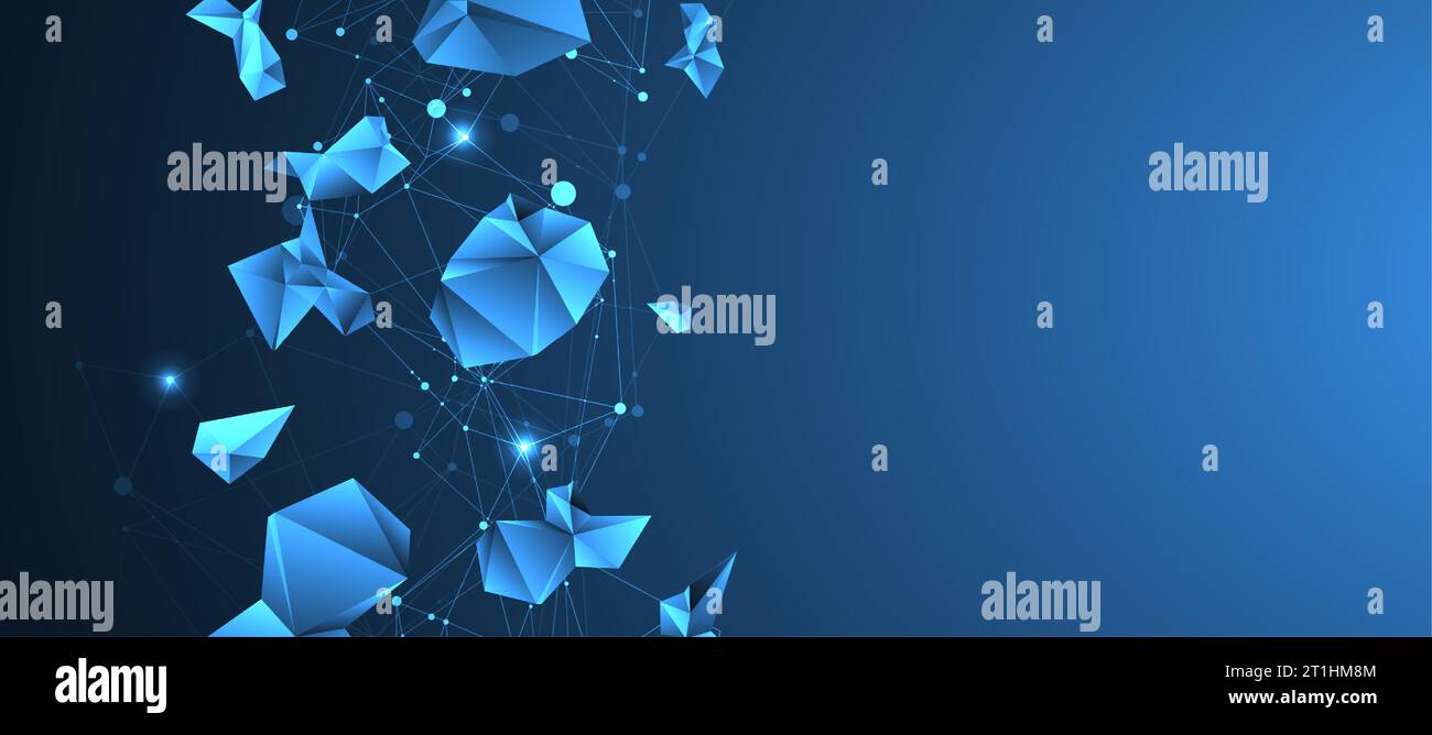 Connected polygons. Glowing blue plexus vector background, digital data visualization Stock ...