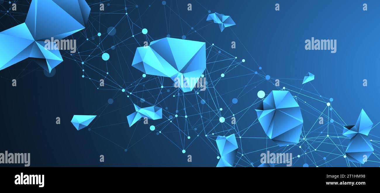 Connected polygons. Glowing blue plexus vector background, digital data visualization Stock ...