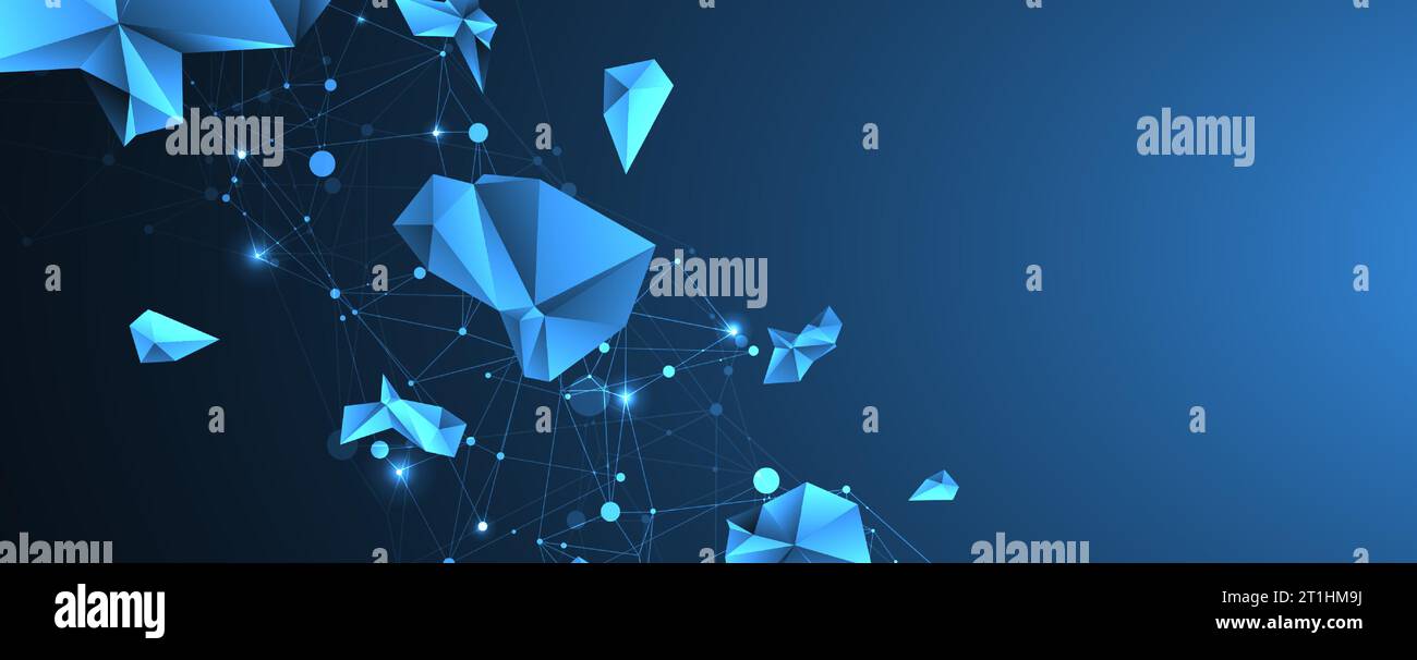 Connected polygons. Glowing blue plexus vector background, digital data visualization Stock ...