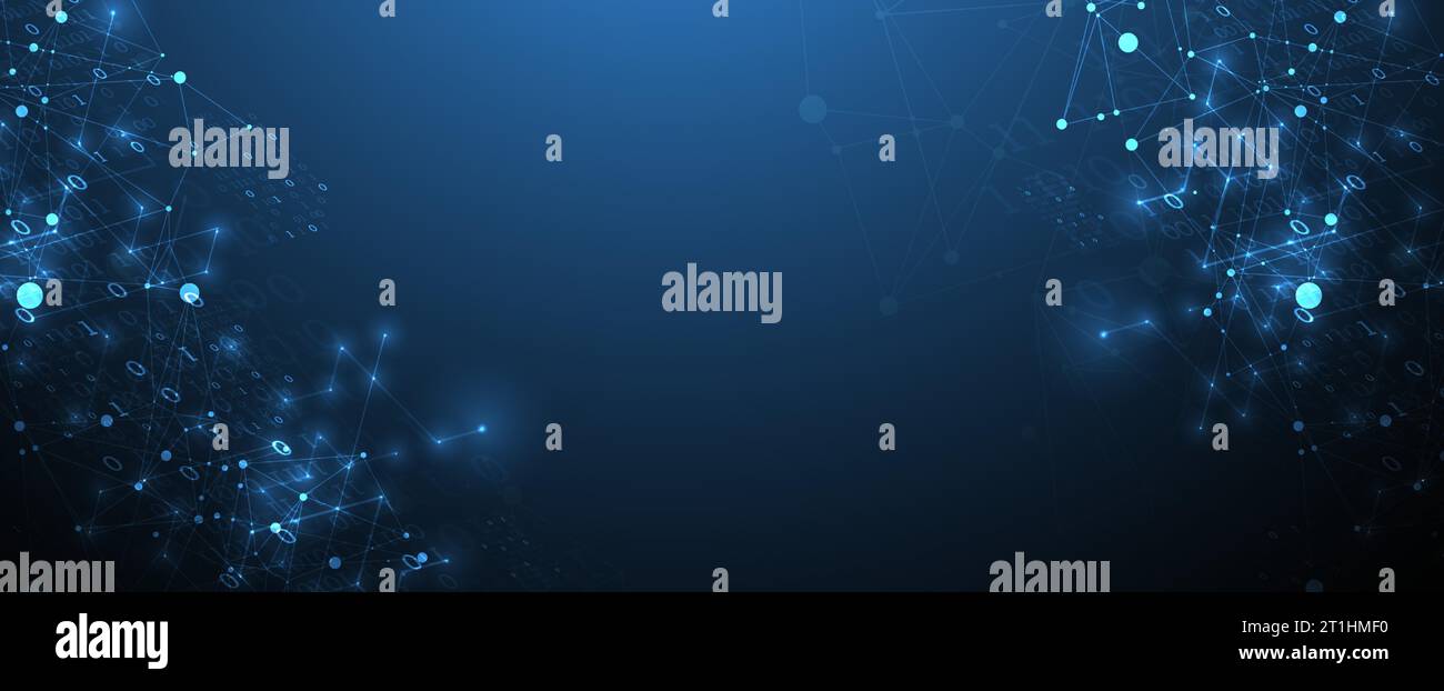 Technology background with plexus effect. Big data concept. Binary computer code. Vector ...