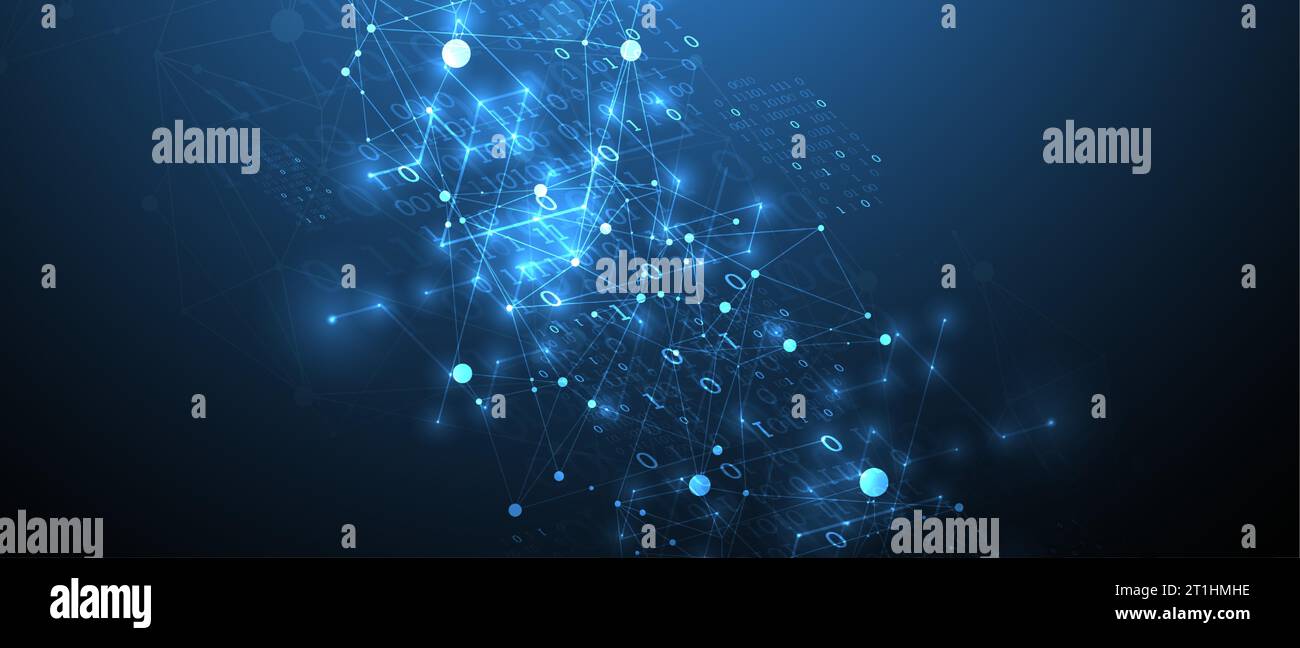 Technology background with plexus effect. Big data concept. Binary computer code. Vector ...