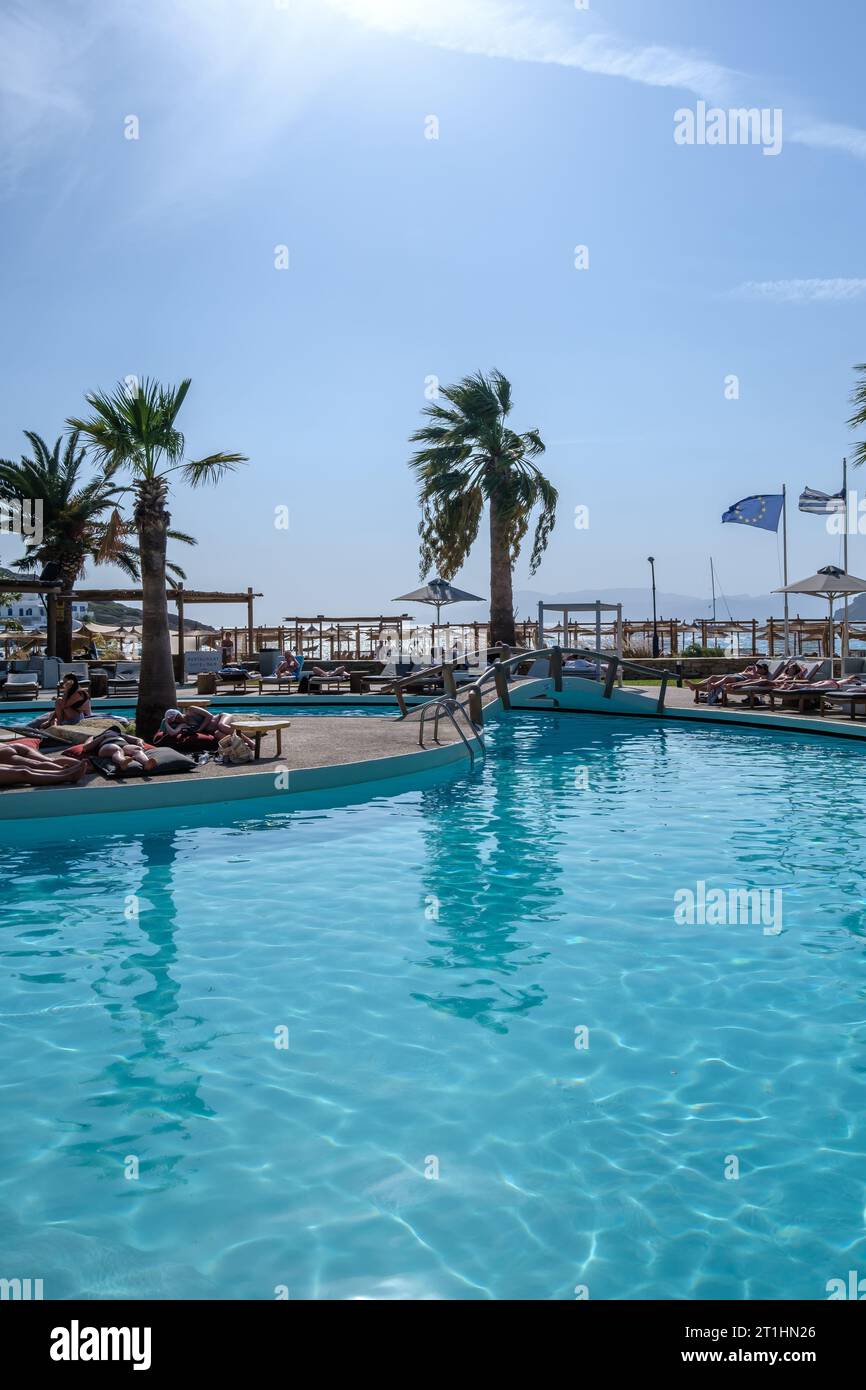 Ios, Greece - September 9, 2023 : Young tourists enjoying an outdoor ...
