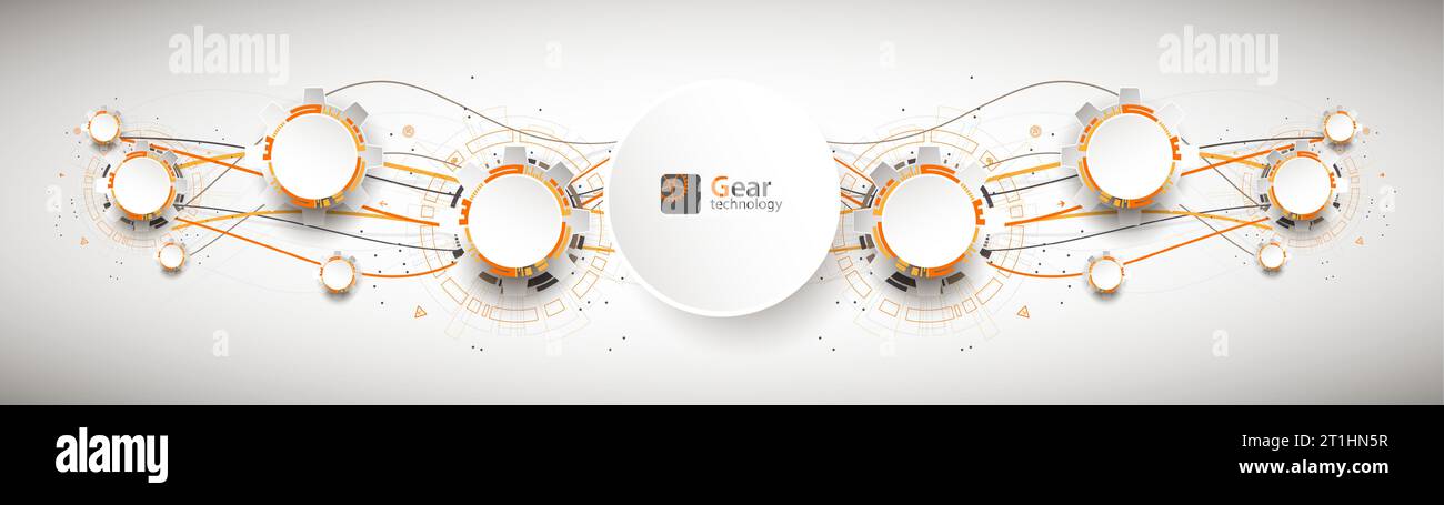 Abstract orange colored technology background with various ...