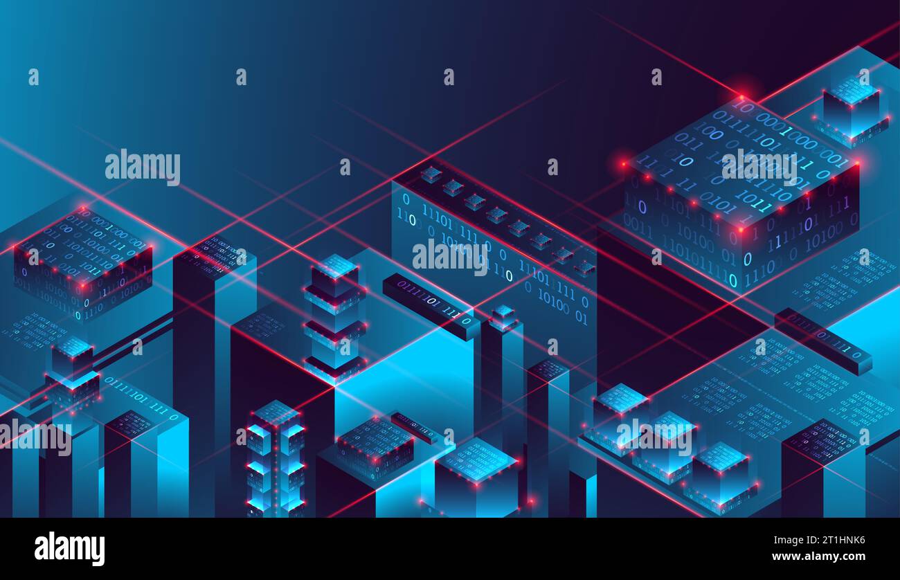 Isometric big data flow processing concept, database. Abstract technology background. Vector ...