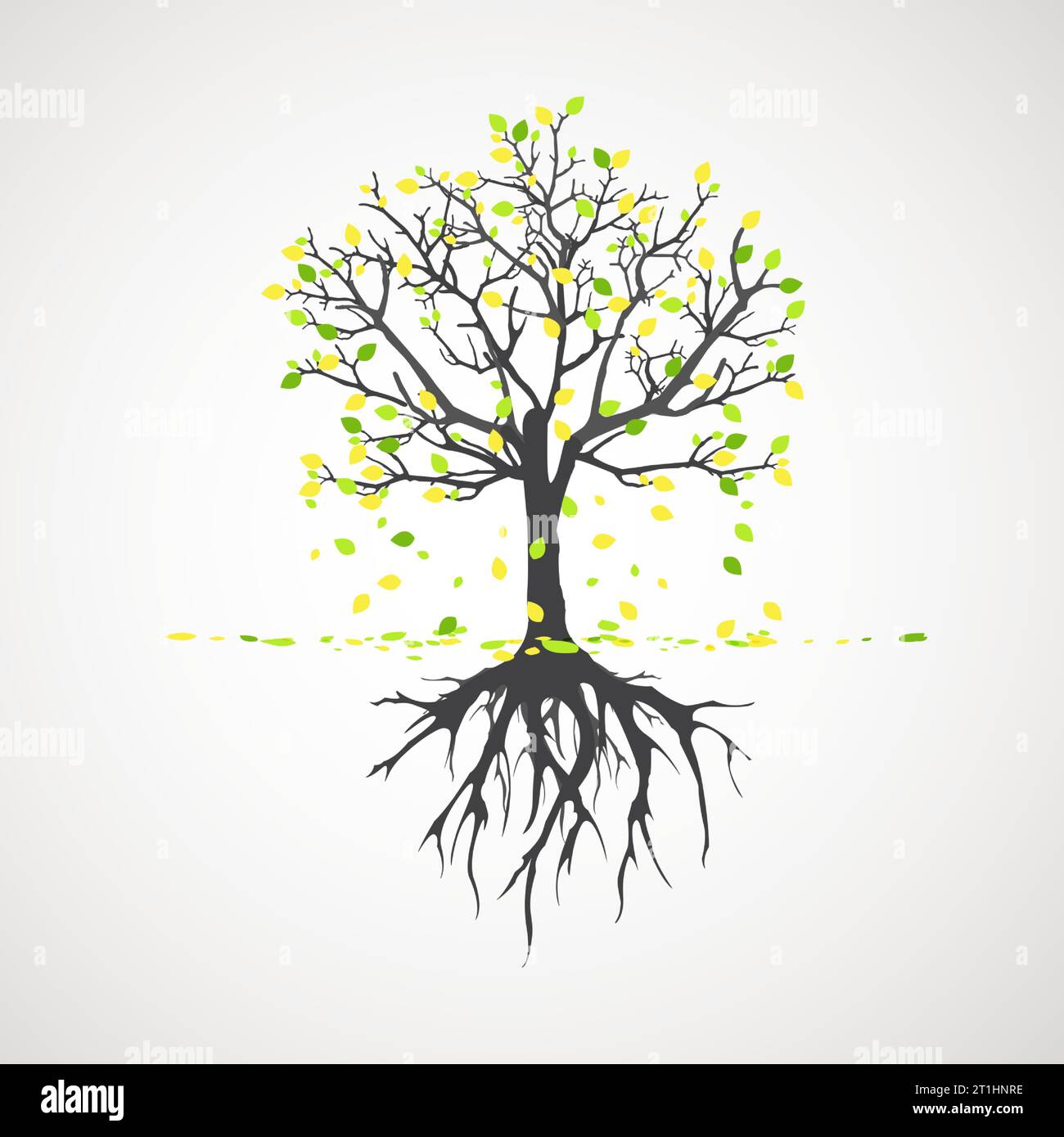 Abstract tree with roots. Vector outline illustration. Plant in Garden ...