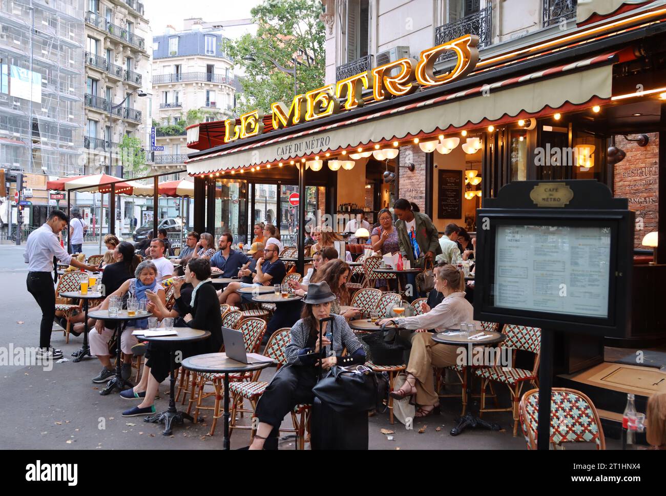 Tourists, restaurants and cafes in the Latin Quarter of Paris, France ...
