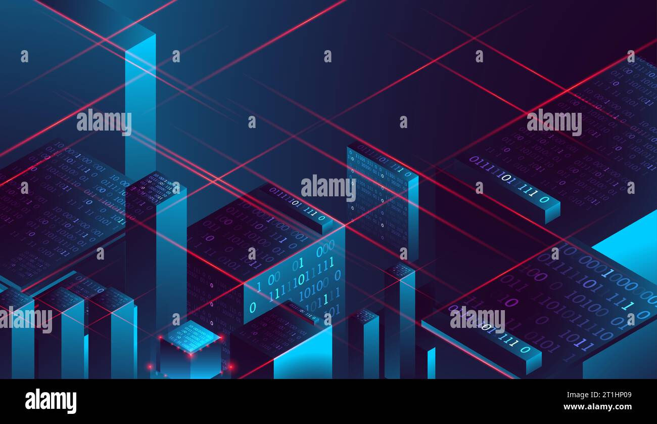 Isometric big data flow processing concept, database. Abstract technology background. Vector ...