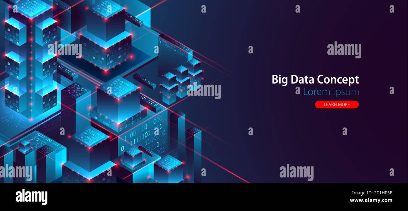 Isometric big data flow processing concept, database. Abstract technology background. Vector ...
