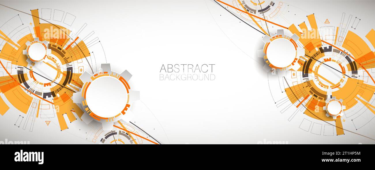 Abstract orange colored technology background with various ...
